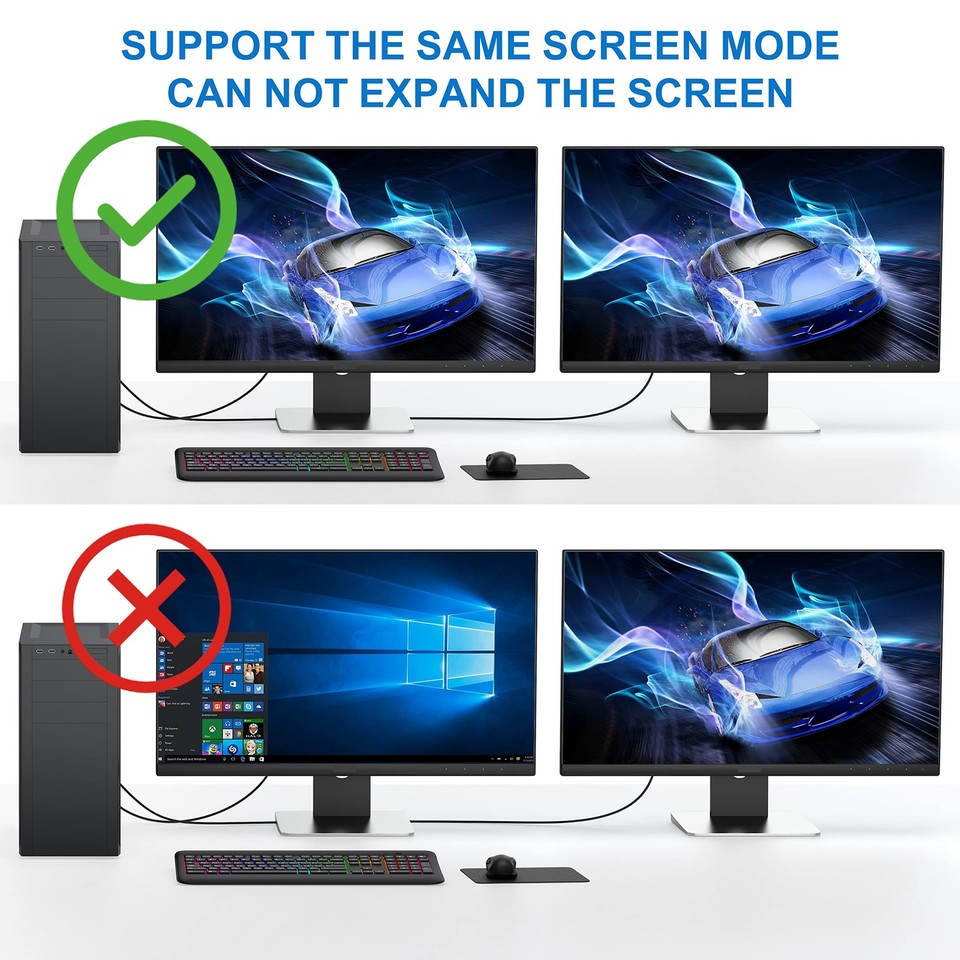 VGA Splitter Cable Dual VGA Monitor Y Cable 1 Male to 2 Female Adapter ...