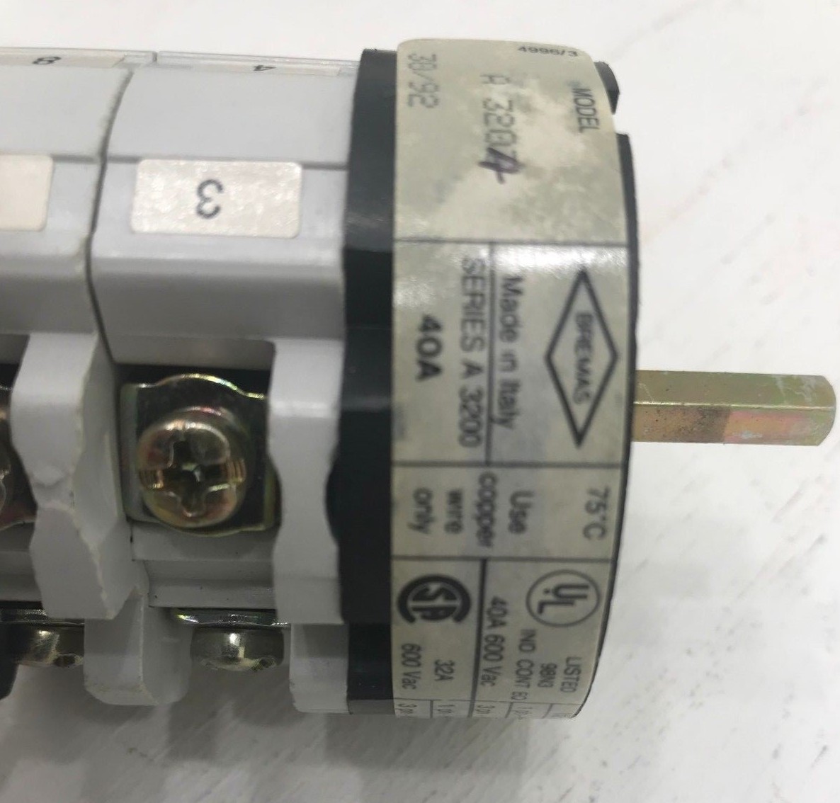 BREMAS boat lift ON OFF CAM SWITCH A3200 40A 600V 3 PH DISCONNECT ...