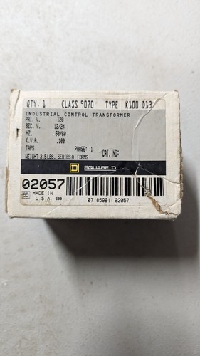 NEW OLD STOCK SQUARE D # 02057 CLASS 9070 TYPE K100 D13 TRANSFORMER | eBay