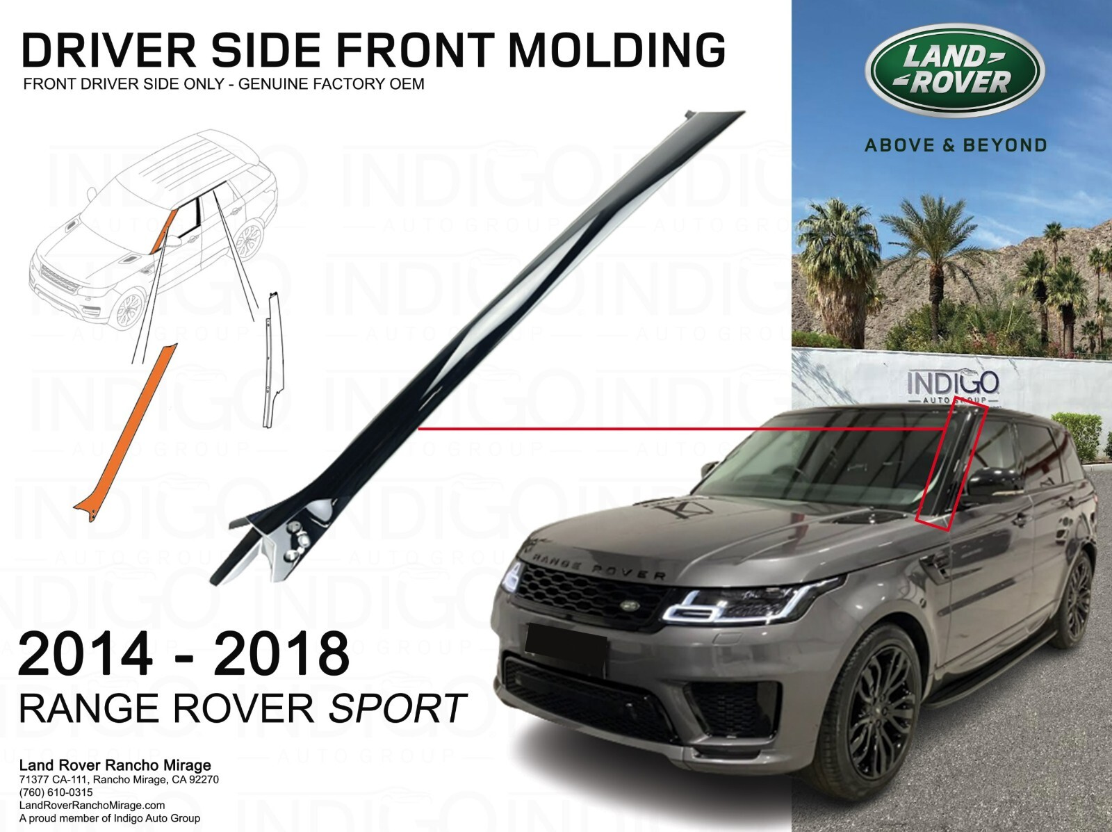 LAND ROVER FRONT MOLDING LEFT RANGE SPORT 14-18 LR076515 GENUINE ...