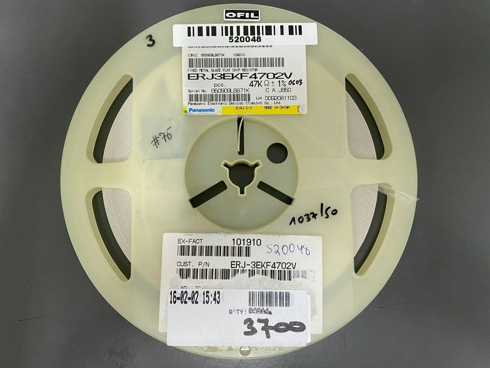 ERJ-3EKF4702V - PAN - 3700 pcs - Resistor SMD 47K OHM 1% 1/10W 0603. | eBay
