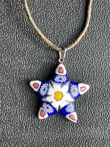 Baroni Designs Glass STAR Multicolor Necklace Leather Cord silver 925 ...