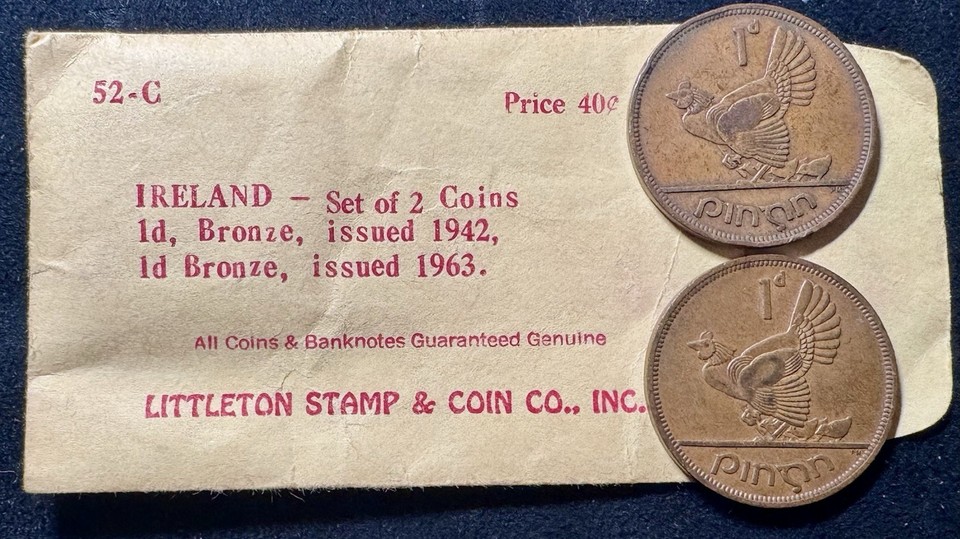 Ireland 1942 & 1963 Irish 1d Bronze Penny Coin KM# 11 Set Littleton | eBay