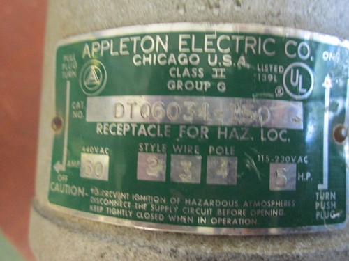 Appleton Electric Receptacle w/Base DTQ6034-150 60A 440V AC 3W 4P Used ...