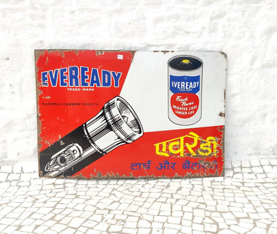 Vintage Eveready Torch & Battery Advertising Enamel Sign Board 36" x 24 ...