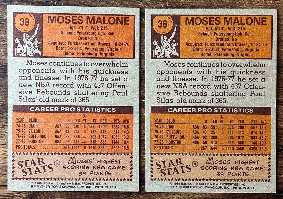 Lot of (2) 1978-79 Topps #38 - Moses Malone - Houston Rockets ...