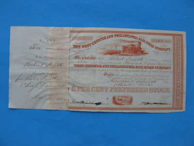 1868 West Chester & Philadelphia Railroad stock certificate | eBay