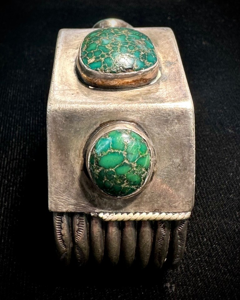 Gibson Nez Vintage Navajo Sterling Silver 3 Turquoise Heavy Cuff ...