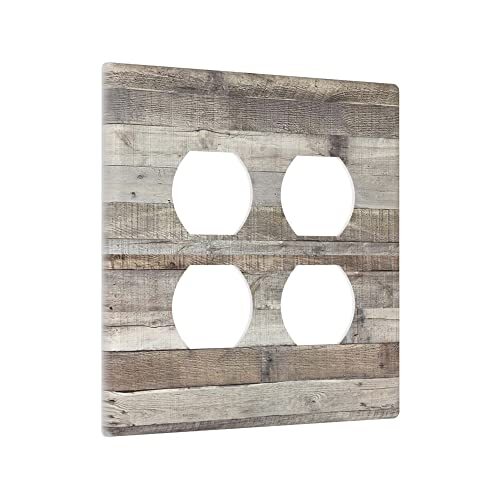 Vintage Wood Print Outlet Covers Wall Plate Double Duplex Receptacle ...