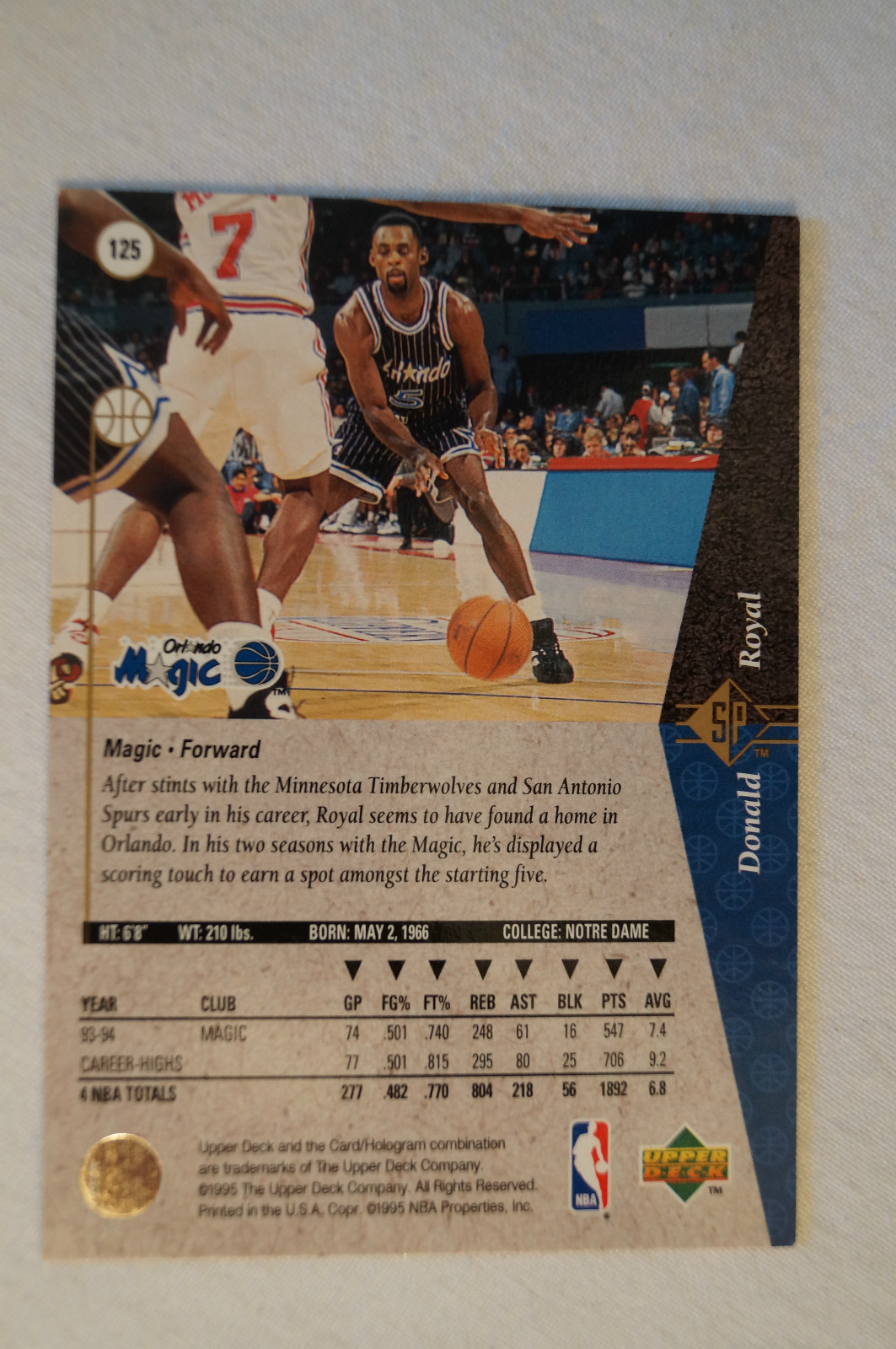 NBA CARD - Upper Deck - SP Gold Bar Series - Donald Royal - Magic | eBay