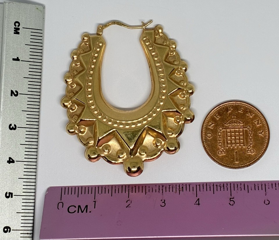 “9ct Yellow Gold Large Creole Hoop Earrings Gypsy Style” | eBay Australia