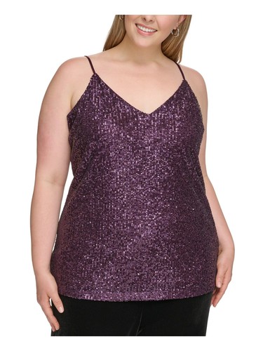 CALVIN KLEIN Womens Purple Lined Spaghetti Strap Wear To Work Cami Top ...