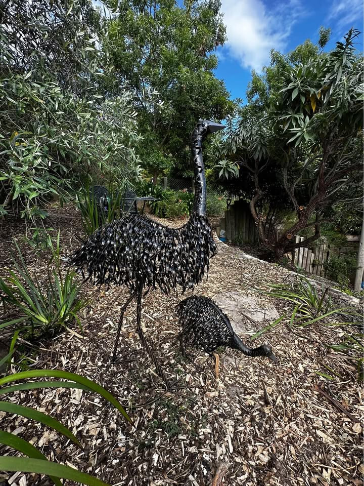 92cm Dad emu and chick set - rustic black metal standing emu garden ...