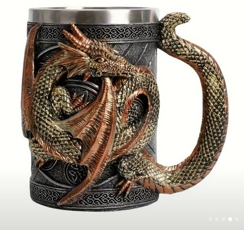 Vintage 3D Relief Dragon Beer Mug Stainless Steel Inner, Resin Outer ...