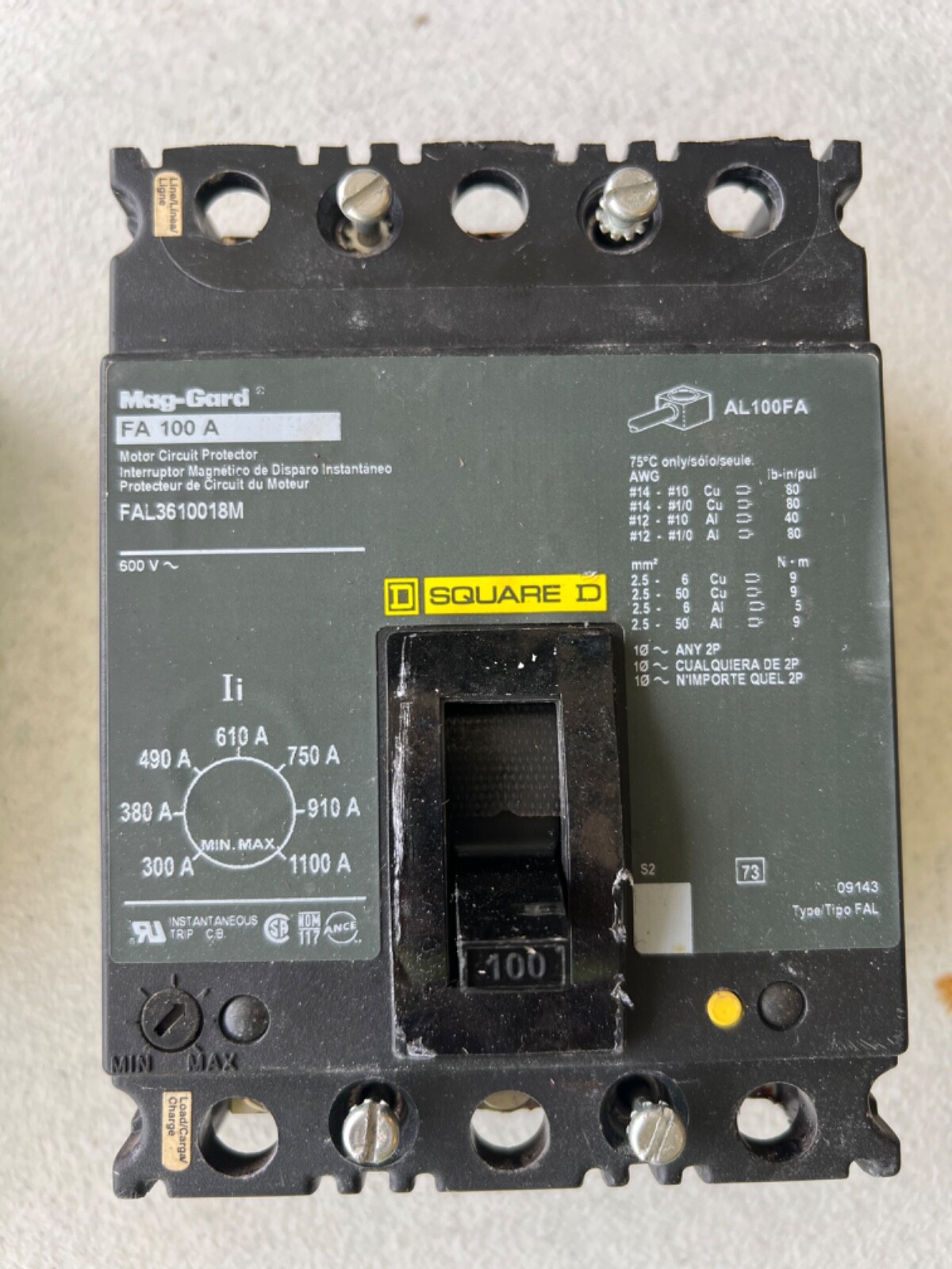 SQUARE D 100 AMP MAG-GARD CIRCUIT BREAKER 600 VAC 3 POLE FAL3610018M | eBay