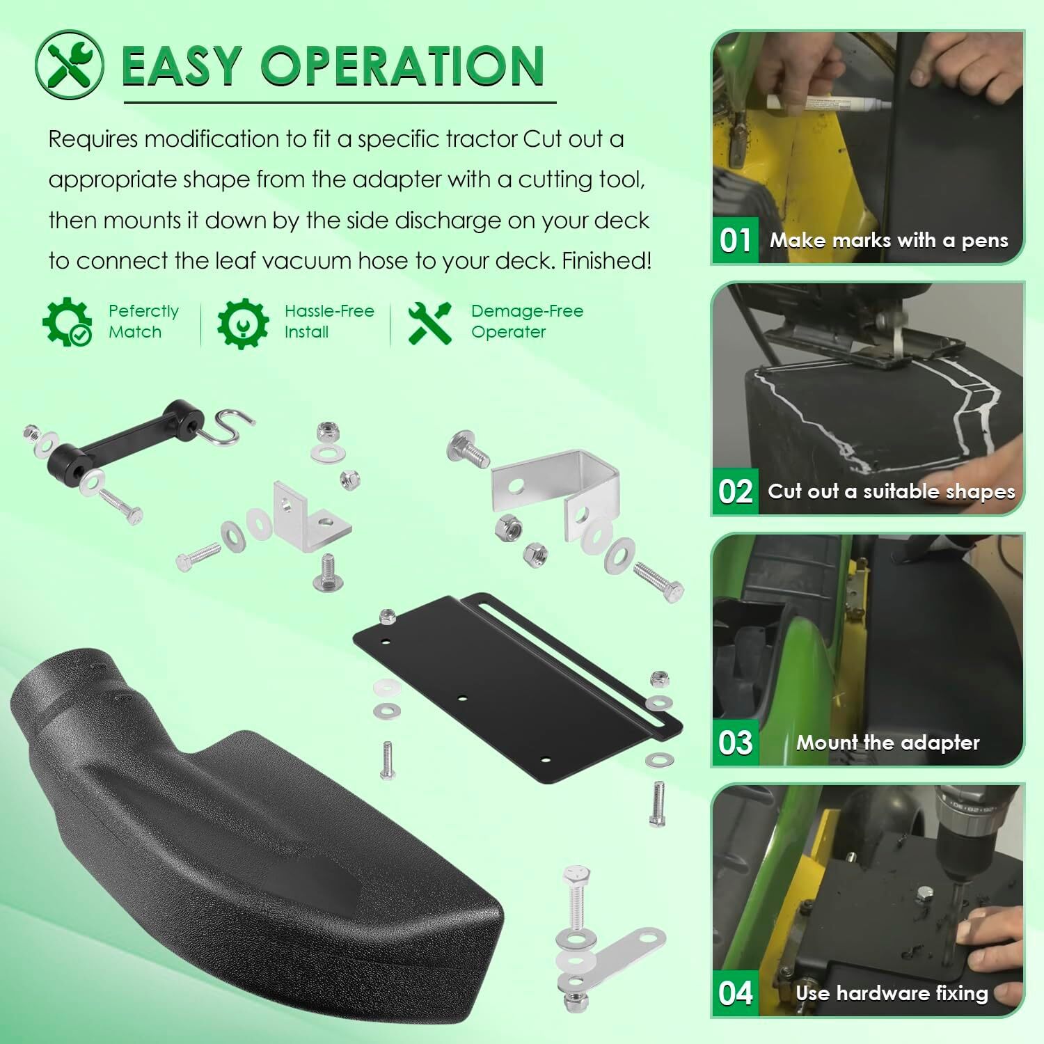 62468 Universal Deck Boot Chute Leaf Vacuum Bagger Adapter Kit for Agri ...