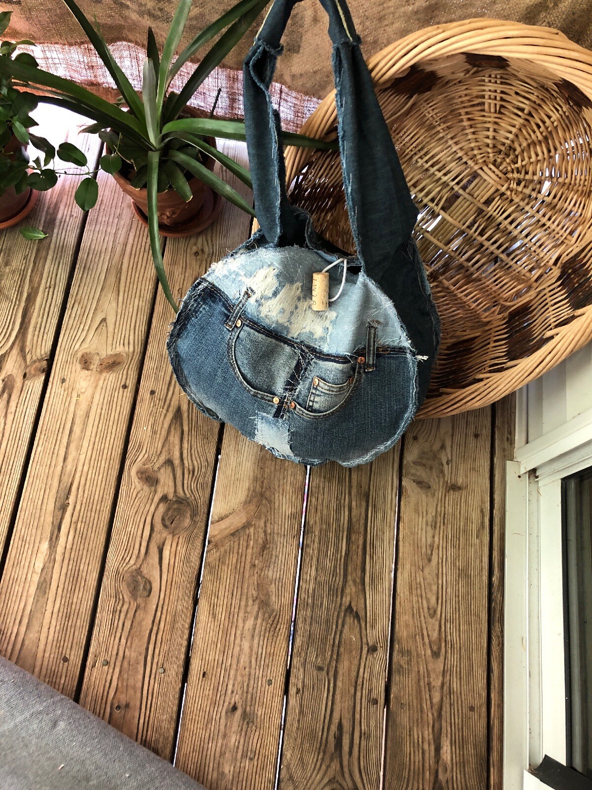 Upcycled Round Denim jeans Shoulder Bag | eBay