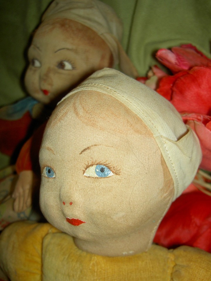 THREE (3) LARGE labeled Norah Wellings 12 1/2" cloth, DUTCH girl dolls ...