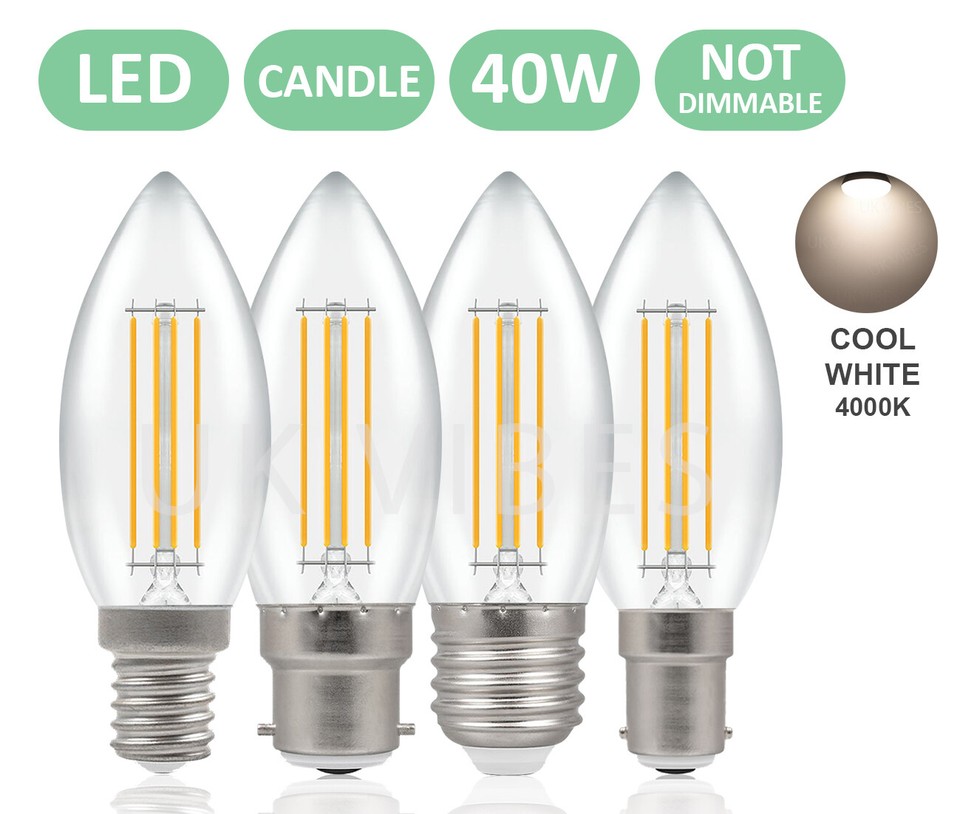 Vintage Filament LED Edison Candle Bulb E14 E27 B22 Warm/Cool/Day Light ...