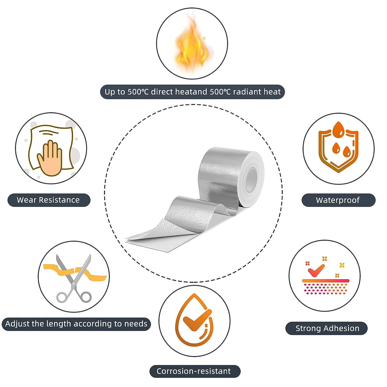 Silver 16Ft High Temperature Heat Shield Roll Self Adhesive Reflective ...