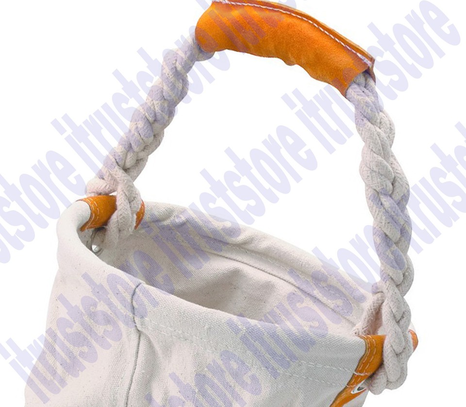 Round Canvas & Leather Tool Tote Bag Bucket With Rope Leather Bottom ...