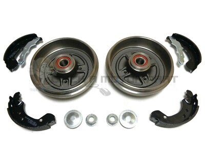 Rear 2 Brake Drums & Shoes + 2 Fitted Wheel Bearings For Nissan Note ...