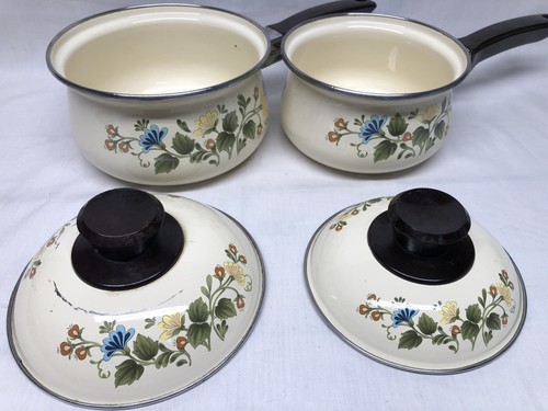 Vintage Kobe JCPENNY Enamel Cookware 3 PC Set -2 Pots W/ Lids & Sauce ...