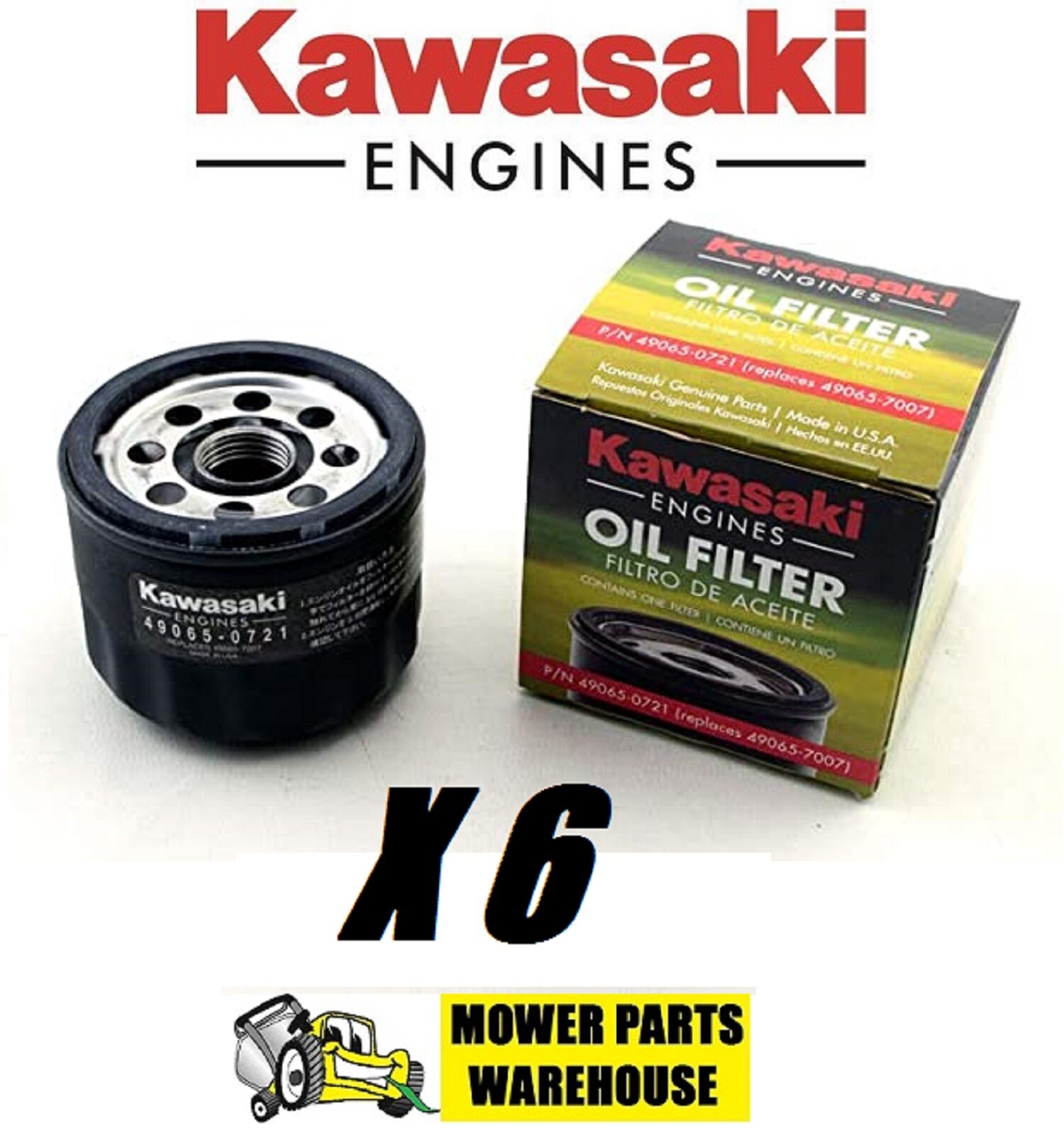 6 PACK GENUINE OEM KAWASAKI ENGINE OIL FILTERS 49065-0721 FR FS FX ...