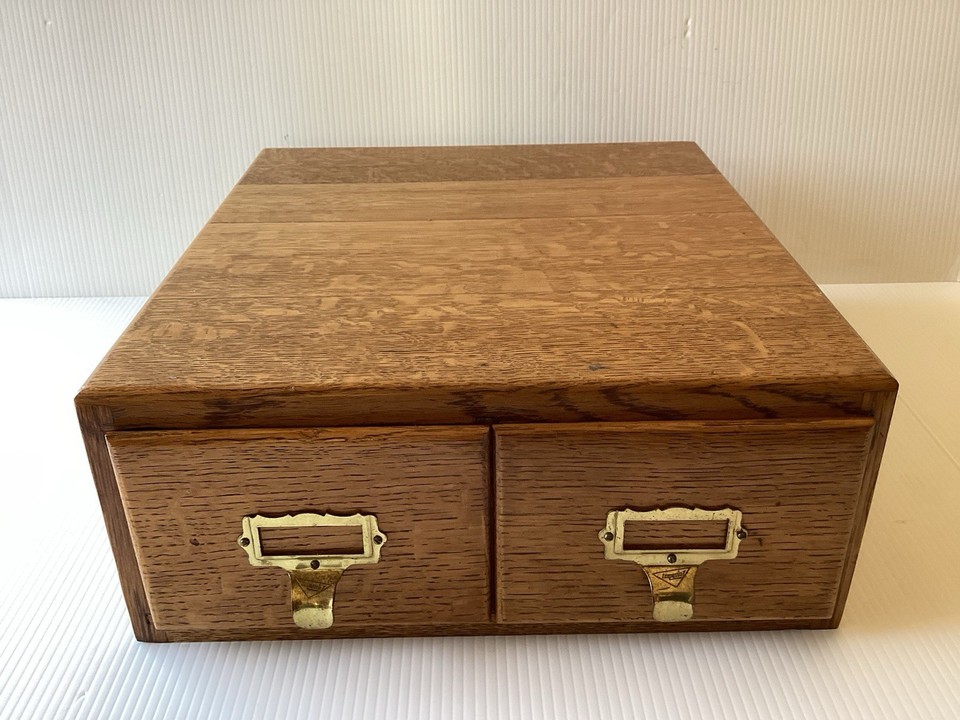 VINTAGE ANTIQUE OAK 2 DRAWER INDEX CARD FILE CABINET BY IMPERIAL | eBay