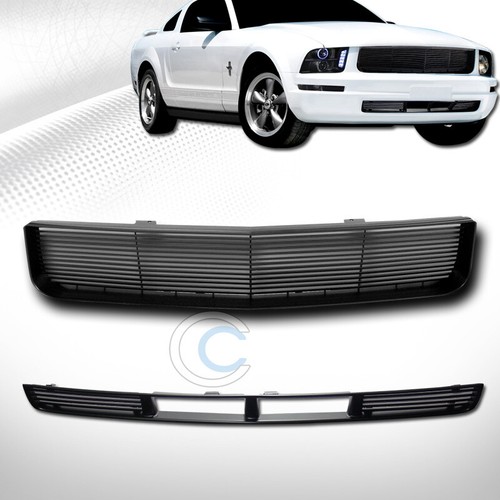 Black Horizontal Front Hood+Lower Bumper Grill Grille Guard For 05-09 ...