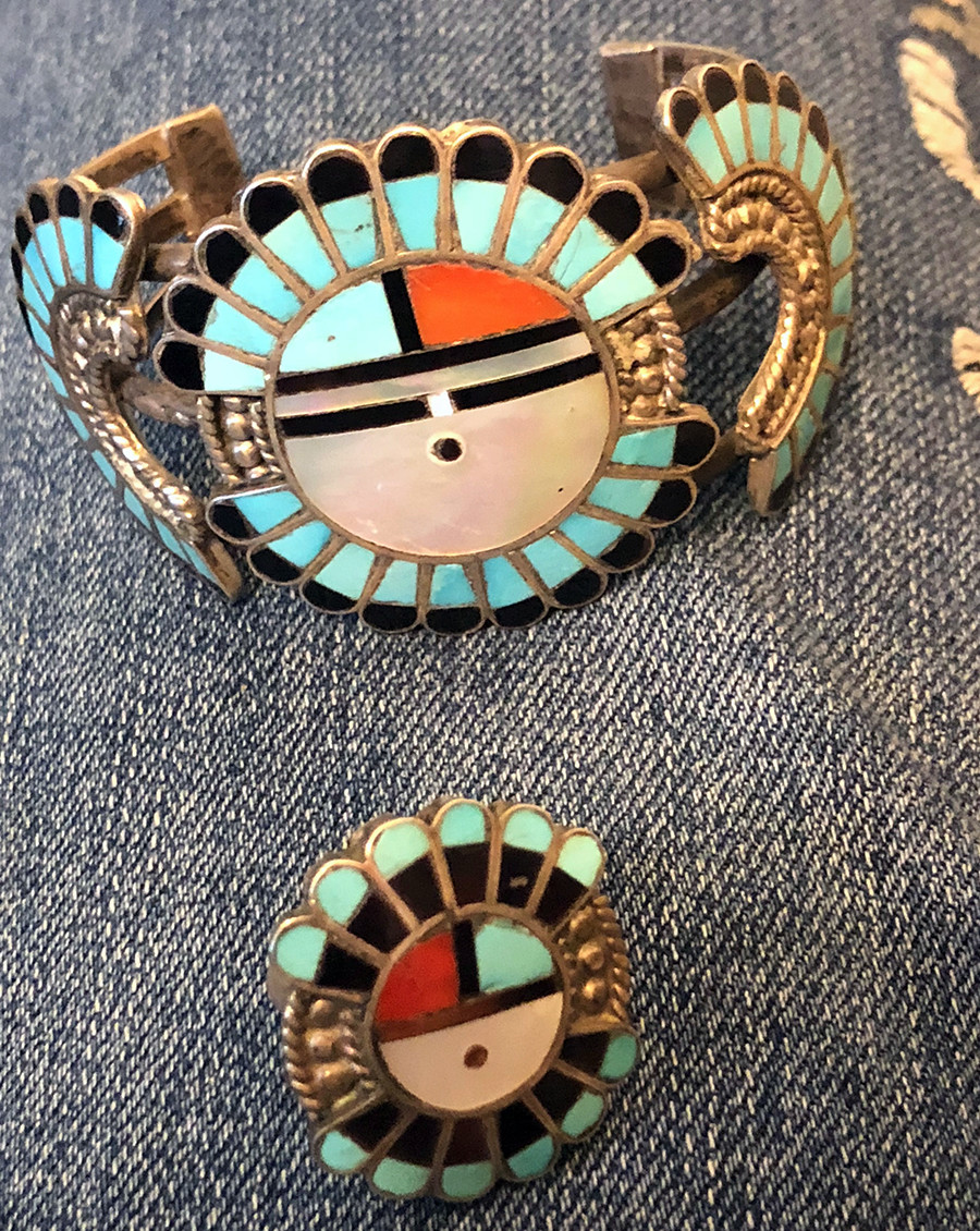 Zuni Roger Lela Cellicion Set Bracelet Pin Pendant Ring Mosaic Inlay ...
