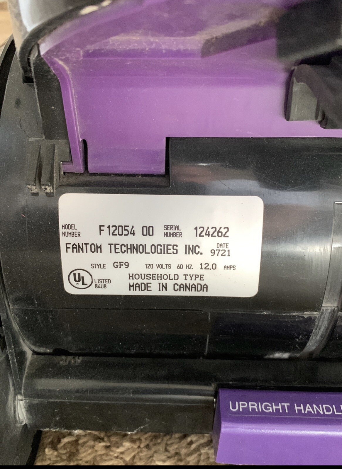 VHTF RARE Fantom Thunder upright Vacuum cleaner MADE IN CANADA ...