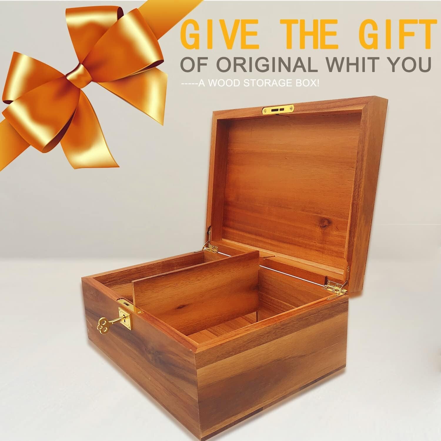 Wood Box Large Decorative Wooden Storage Box with Hinged Lid and ...