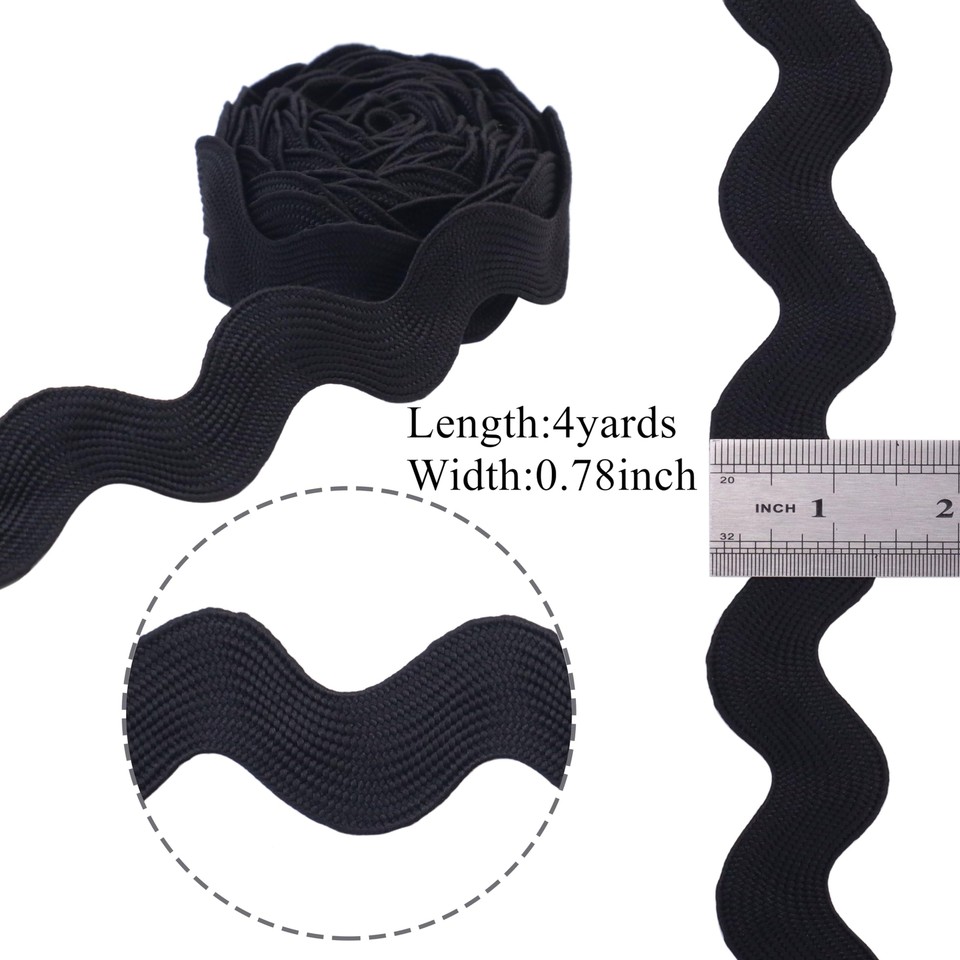Rick Rack Wide Rick Rack Wave Bending Fringe Trim 4 Yards Black RIC Rac ...