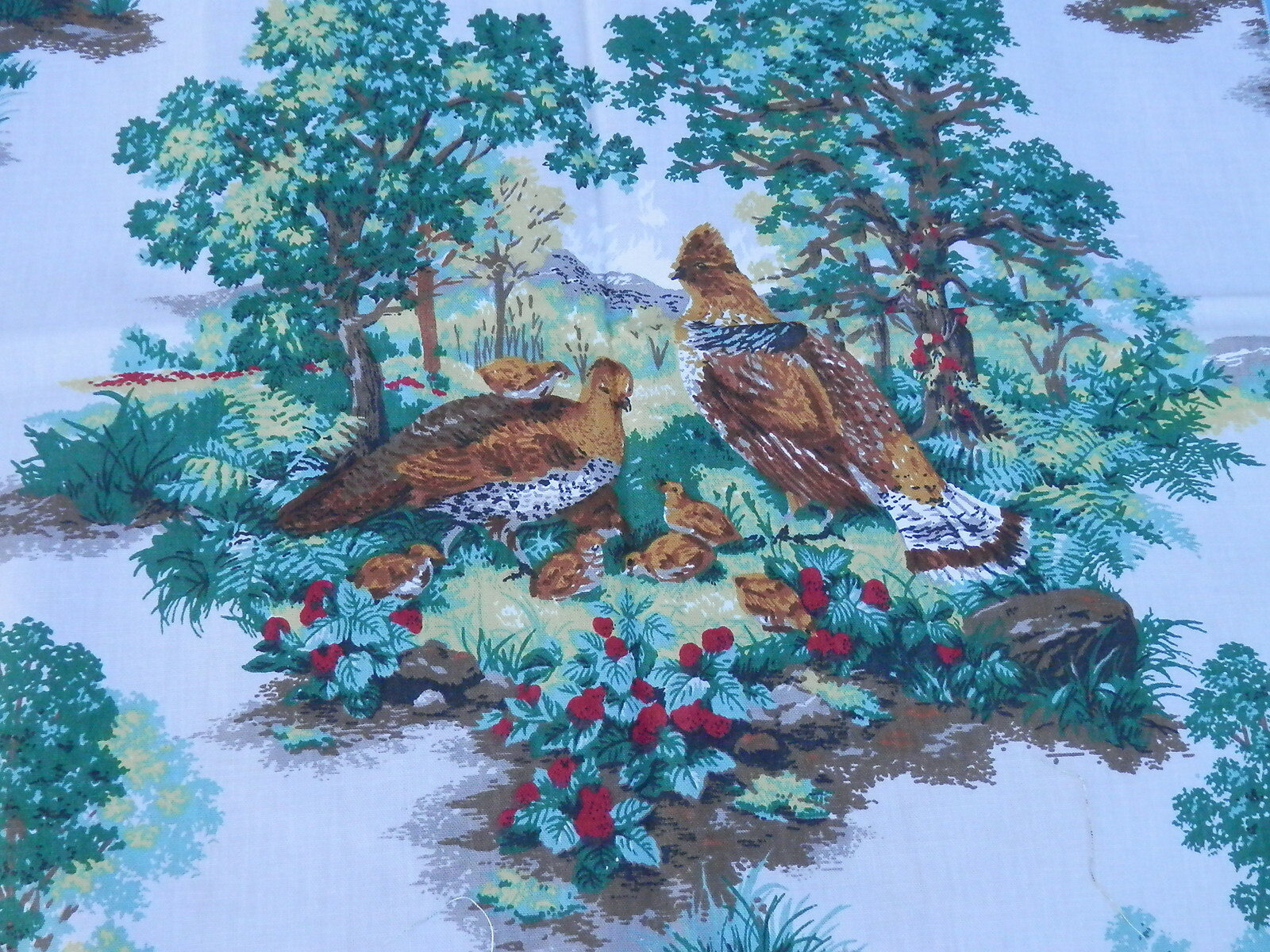 Vtg Fabric Panel GROUSE PHEASANTS in COUNTRY SETTING Wall Frame Craft ...