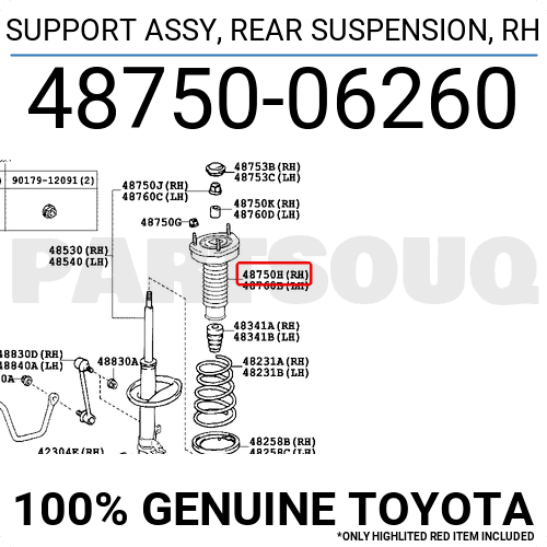 4875006260 Genuine Toyota SUPPORT ASSY, REAR SUSPENSION, RH 48750-06260 ...