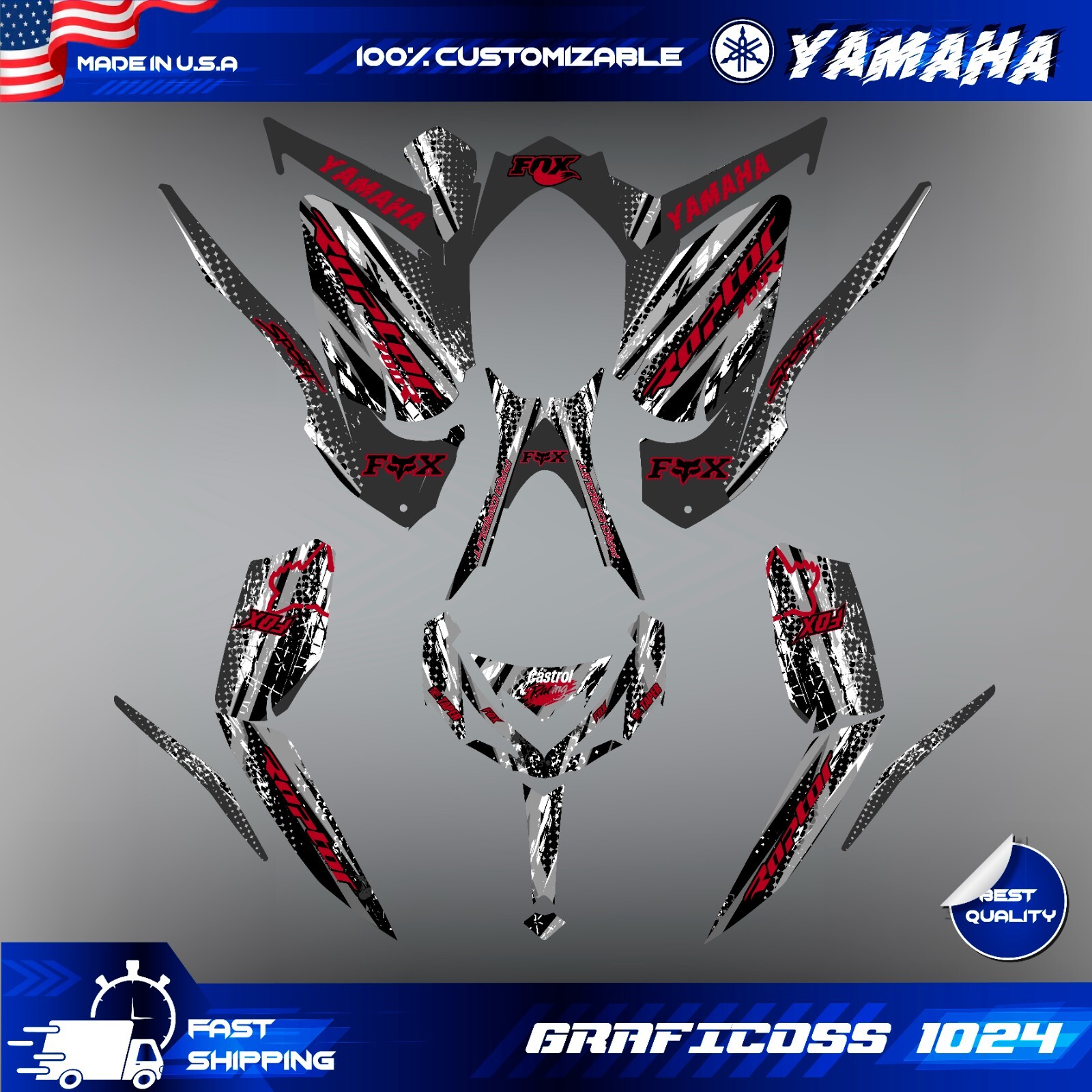 Yamaha Raptor 700 700R graphics kit 2013 2014 2017 to 2023 decals ...