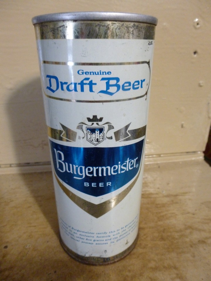 BURGERMEISTER DRAFT WIDE SEAM STEEL BEER CAN -[EMPTY CANS, READ DESC ...