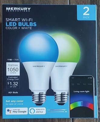 MERKURY INNOVATIONS SMART WI-FI LED BULBS COLOR + WHITE 2 PACK | eBay