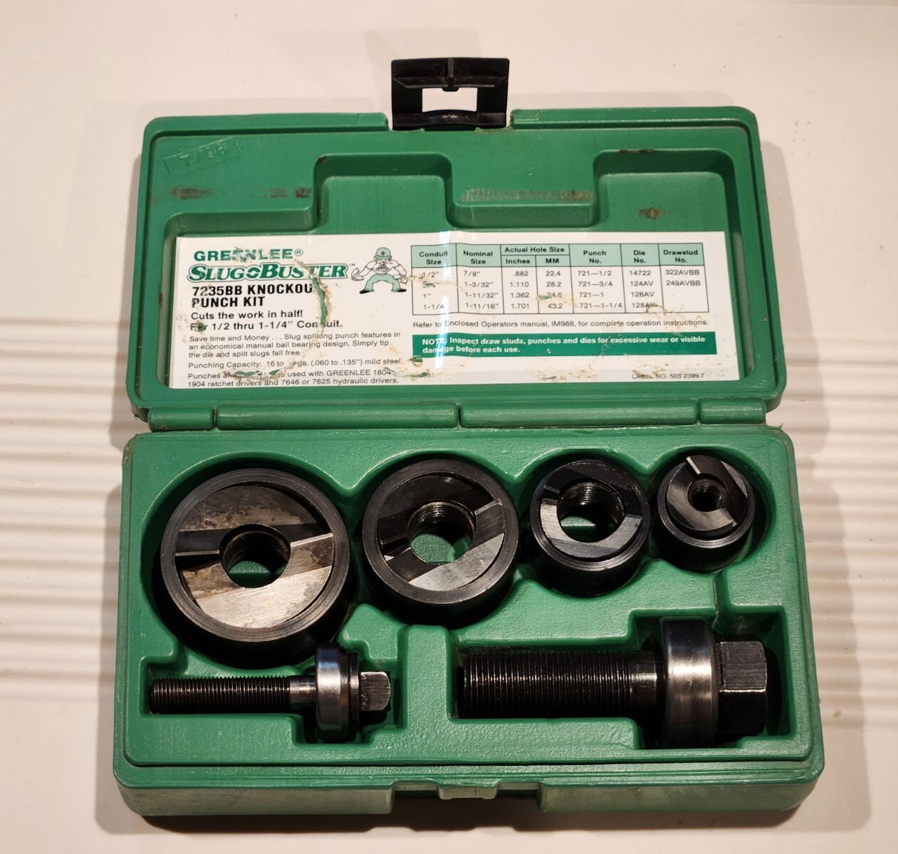 Greenlee Slugbuster Slug Buster Knockout Punch Set 7235BB 1/2" thru 1-1 ...