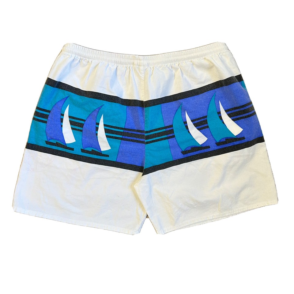 Vtg Crazy Barman Swim Trunks Shorts Mens XL Sailing Print Draw String ...
