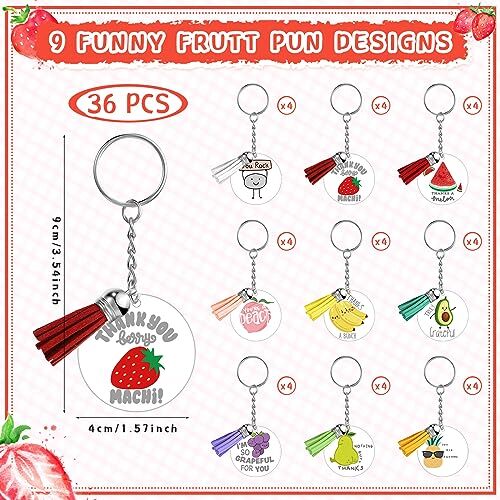 36 Pcs Thank You Acrylic Keychains with Tassel Cute Fruit Pun Keychains ...