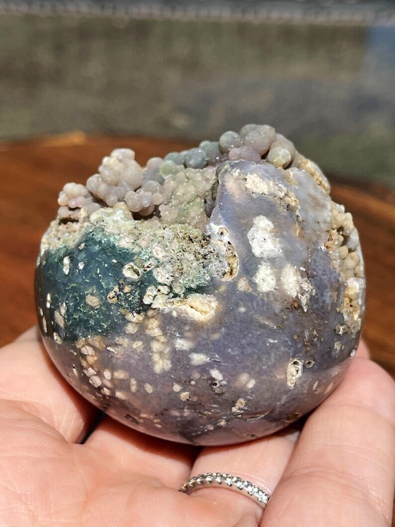 Grape Agate Purple Sphere • Green Sparkly Natural Crystal Specimen Ball ...