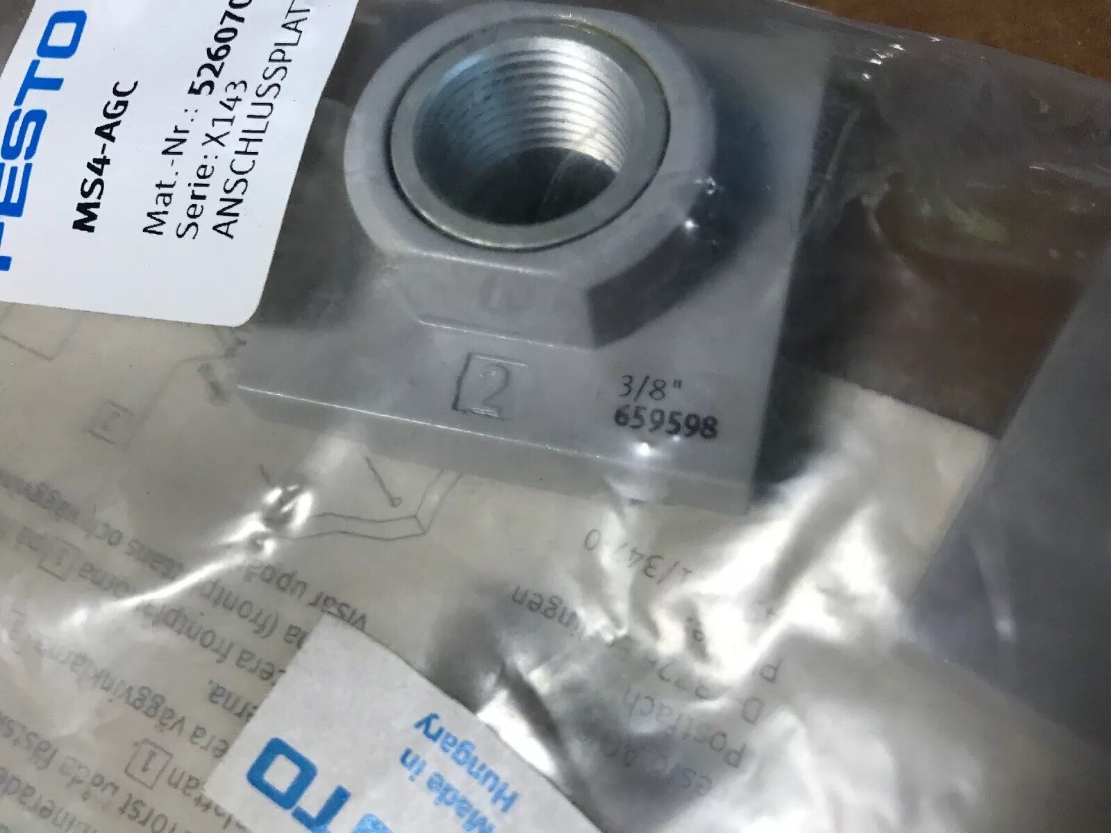 NEW FESTO MS4-AGC CYLINDER SUB BASE SET 3/8” CONNECTION PLATE 526070 ...