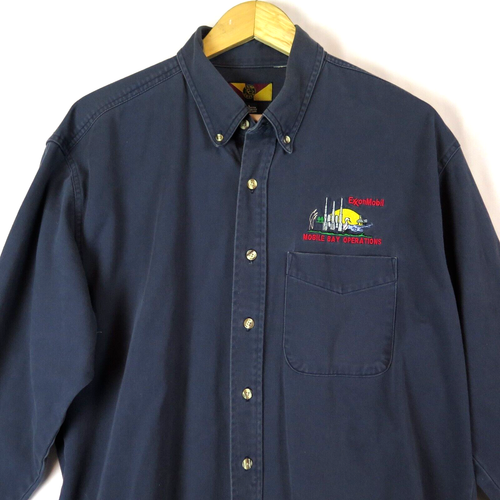 Exxon Mobile Bay Shirt Men's L 48" Chest Blue Button Fades Vintage Oil ...