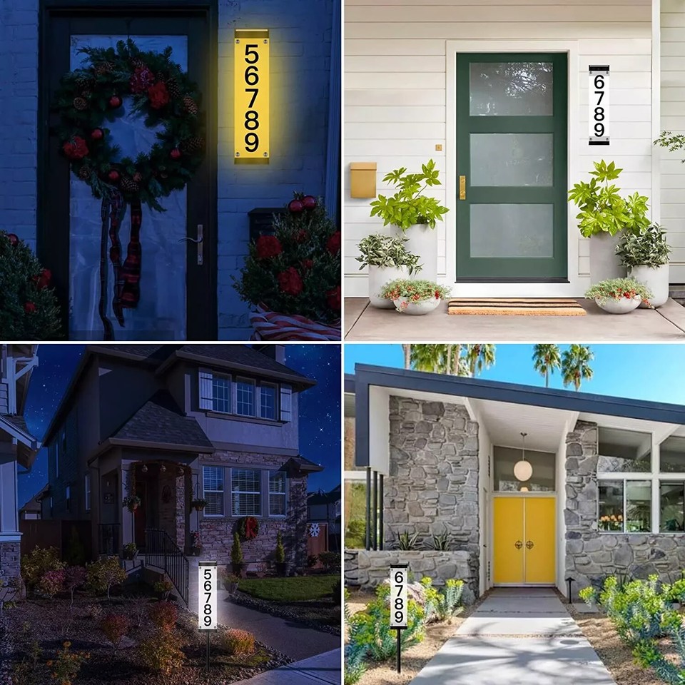 Solar House Numbers for Outside, Lighted Solar Address Sign Plaque ...