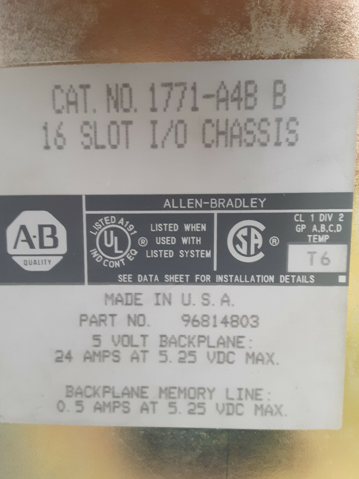 USED Allen Bradley 1771-A4B/B PLC-5 16 Slot I/O Chassis Module | eBay
