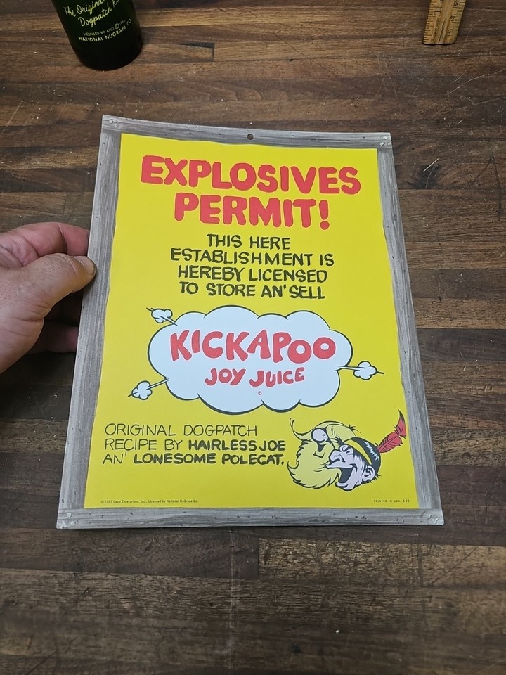 K100- Orig. KICKAPOO Joy Juice SODA 1965 Cardboard Advertisement Sign ...