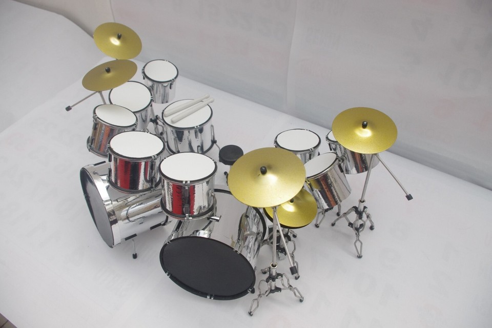 Miniature Drum Set Kit Silver Black Double Bass Drum Miniature Replica ...