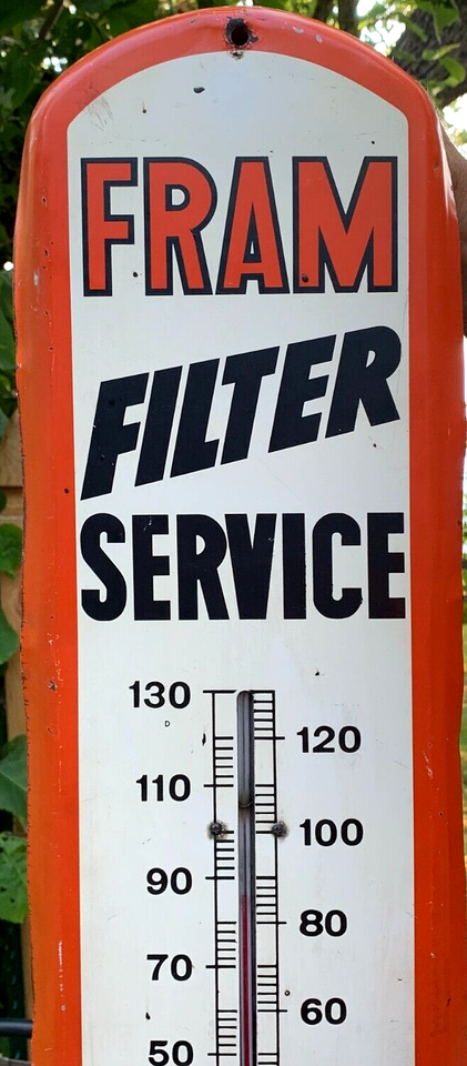 Vintage Metal Fram Filter Thermometer Sign Oil Gas Great Graphics 39 in ...